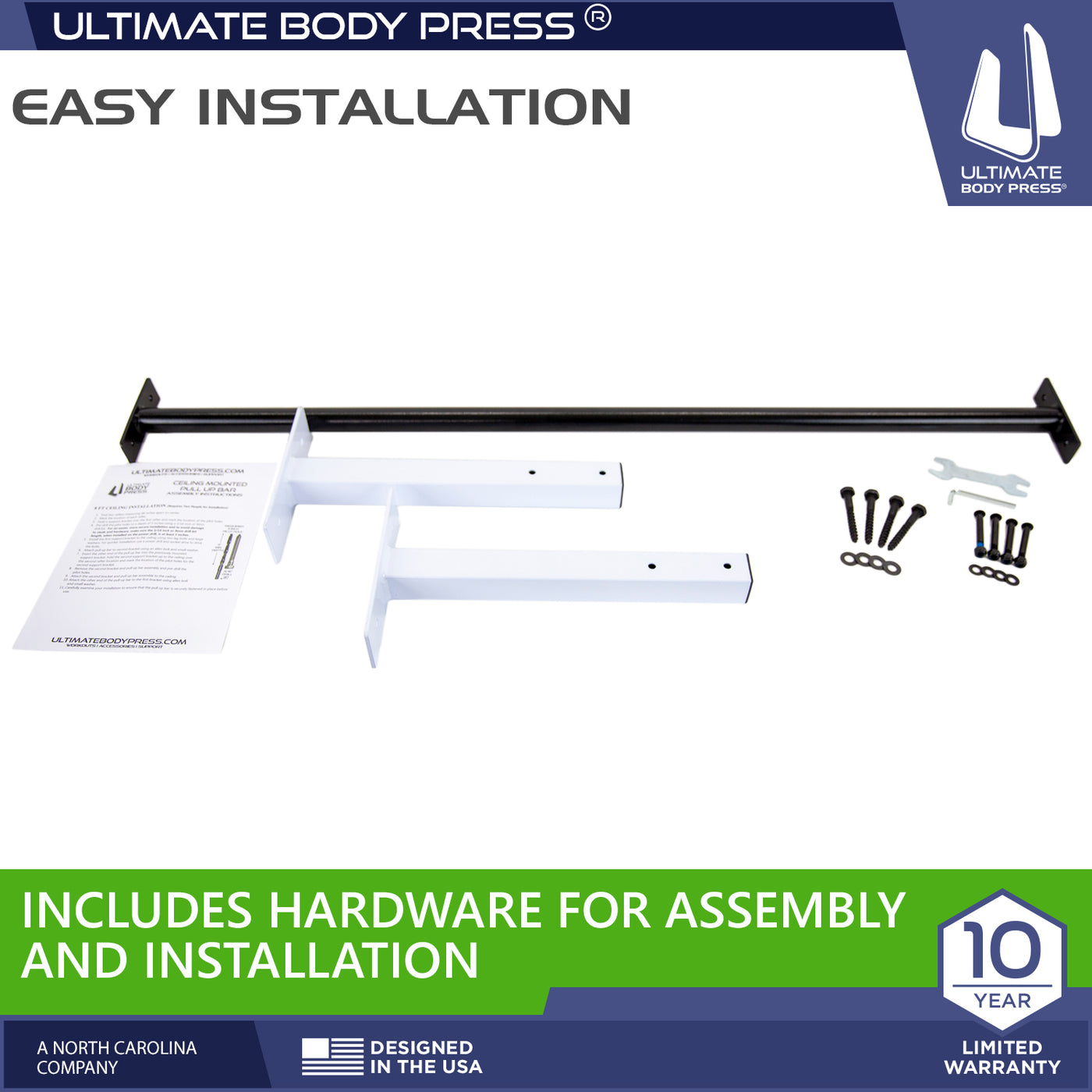 Ceiling Mount Pull Up Bar for 8' Ceilings with New Upgraded Through-Bo ...